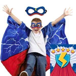 super blanky kids wearable blanket - lightning bolt blanket for kids with mask - cozy plush for pretend play, bedtime, or gifts - perfect birthday or christmas gift for boys - wearable blanket kids