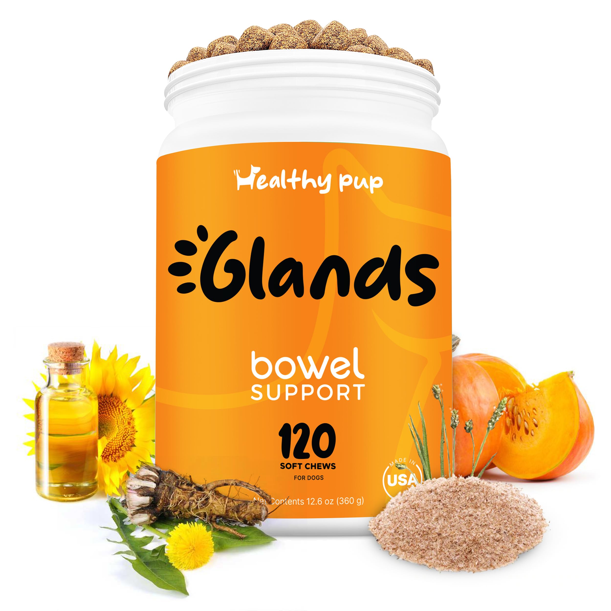 Glands Bowel Support - 120 Delicious Scoot Soft Chews for Scooting, Healthy Anal Glands, and Digestive Health - Made with Pumpkin Powder for Dogs