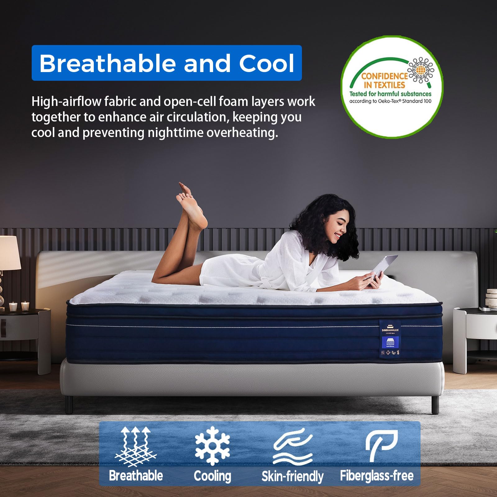 DINBooonLUX Queen Mattress,12 Inch Memory Foam Hybrid Mattress in a Box, Motion Isolation Individually Pocke Coils Mattress,Pressure Relief,Back Pain Relief,Breathable,Medium Firm Non-Fiberglass