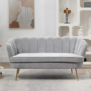 majnesvon 61" modern loveseat sofa couch,cashmere fabric small love seat w/2 pillows and metal legs,2-seater upholstered mini sofa couches for small space,living room bedroom office (light grey)