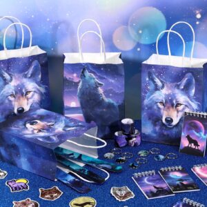 Abbylike 48 Pcs Wolf Party Favors Wolf Party Decor Wolf Birthday Party Supply Wolf Paper Bag Gift Wolf Mini Notebook Wolf Keychain Wolf Slap Bracelet Wolf Sticker for Wolf Party Baby Shower Holiday