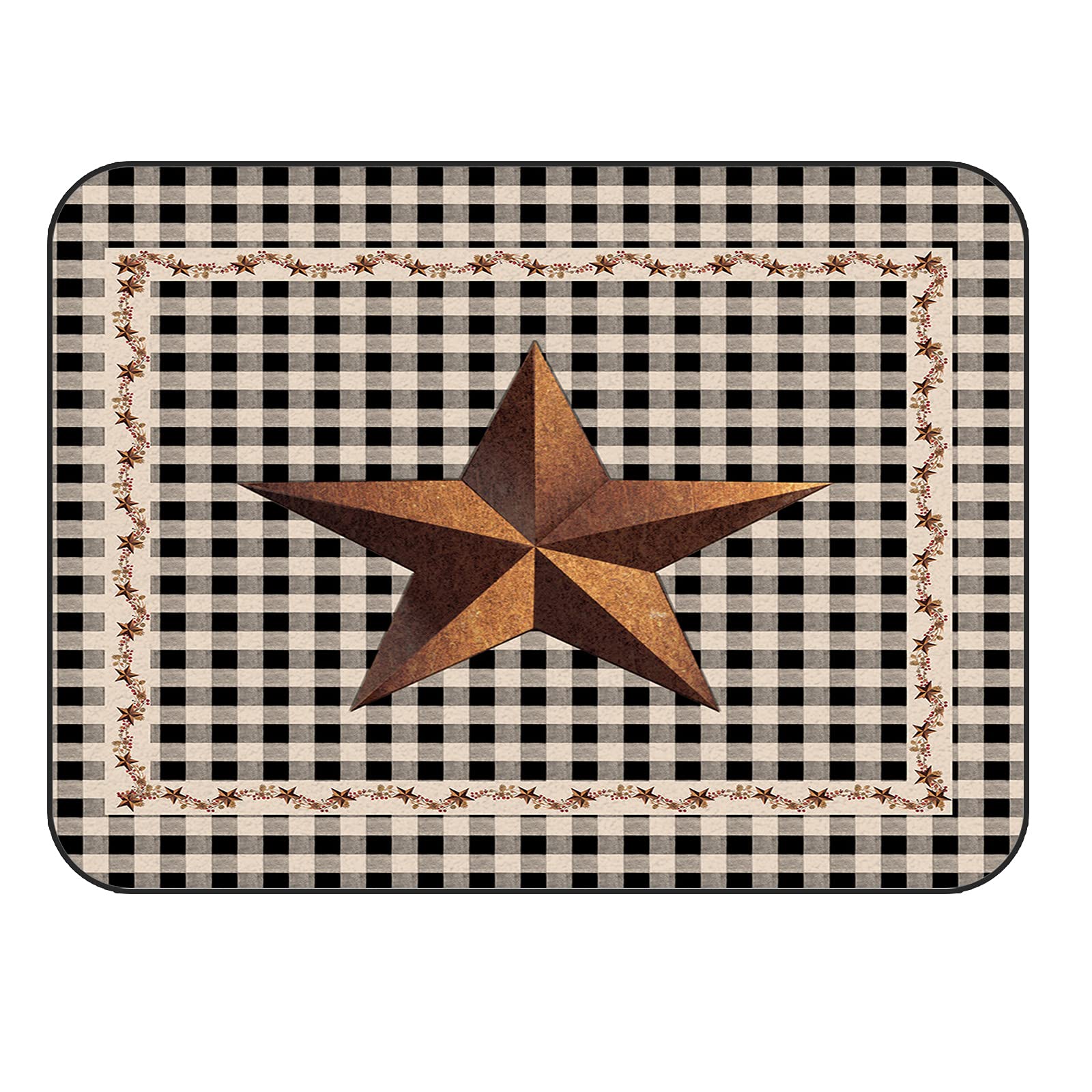 Barn Star Texas Area Rugs 5x7 Large Area Rug for Living Room Bedroom Bathroom Kitchen Nursery College Dorm Modern Indoor Floor Carpets Soft Absorbent Room Rugs Classic Country Primitive Black Check