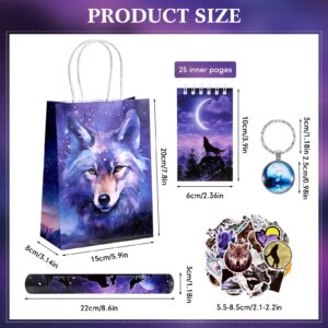 Abbylike 48 Pcs Wolf Party Favors Wolf Party Decor Wolf Birthday Party Supply Wolf Paper Bag Gift Wolf Mini Notebook Wolf Keychain Wolf Slap Bracelet Wolf Sticker for Wolf Party Baby Shower Holiday