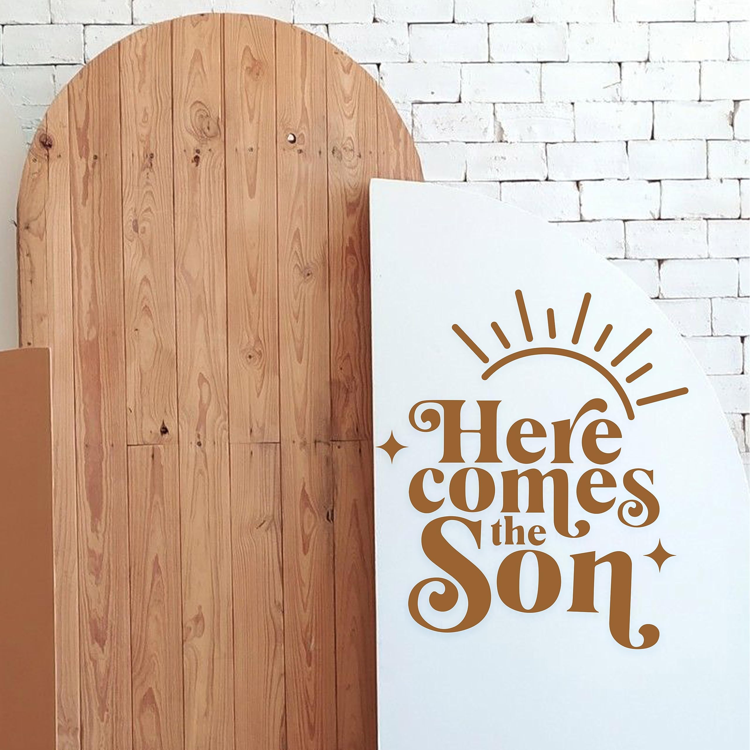 Here Comes The Son Wall Sticker - Gold Brown Baby Shower Party Decorations,Welcome Little Man Decors, Gender Reveal Party, 1st Birthday Party Supplies,Here Comes The Sun Baby Shower