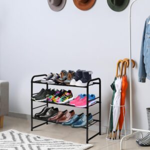 REGILLER 3-Tier Stackable Shoe Rack, Expandable & Adjustable Shoe Organizer Storage Shelf, High Capacity, Wire Grid, Black