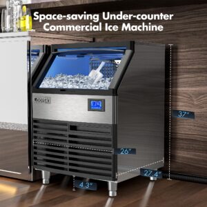 Coolski Commercial Ice Maker Machine 200LBS/24H, 26’’ Under Counter Ice Machine with 80LBS Storage Capacity, Stainless Steel Ice Maker for Restaurant/Bar/Home, Air Cooled/Clear Ice Cubes/ETL Approved