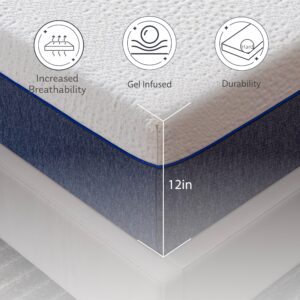 Dyonery Twin XL Mattress 12 Inch Charcoal Memory Foam Mattress in a Box Fiberglass Free,CertiPUR-US Certified Gel Mattress Made in USA, 80" × 38" × 12", Medium