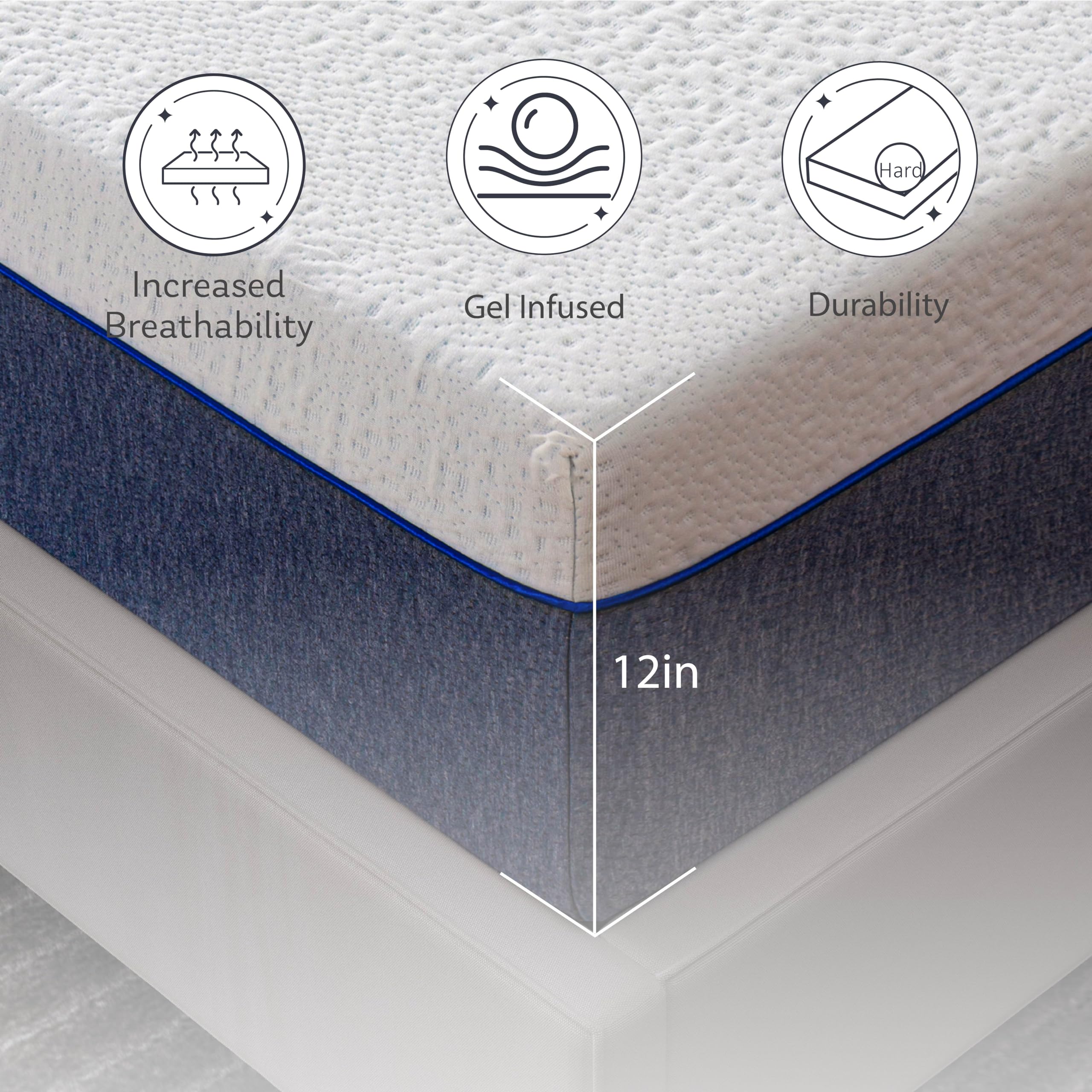 Dyonery Queen Mattress 12 Inch Charcoal Memory Foam Mattress in a Box Fiberglass Free, CertiPUR-US Certified Gel Mattress Made in USA, 80" × 60" × 12", Medium