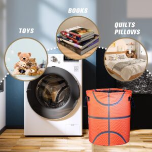 Basketball Texture Laundry Basket Ball Foldable Waterproof Oxford Cloth Funny Tote Bag Laundry Hamper Clothes Storage Bucket Toy Organizer For Bathroom/Laundry Storage/Bedroom 17.7x13.7 Inch