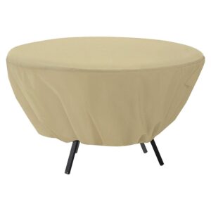 round garden table cover, 50 inch waterproof round patio table cover, 127 × 58 cm, dustproof patio furniture covers tear-resistant for outdoor furniture(beige)