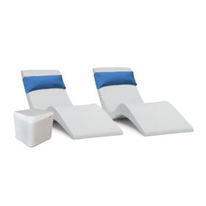 Aqua Outdoors in-Pool Chaise Set - Two Chaises - Two Headrest Pillows and One in Pool Side Table - for ledges up to 9" inches (White Granite-Blue)