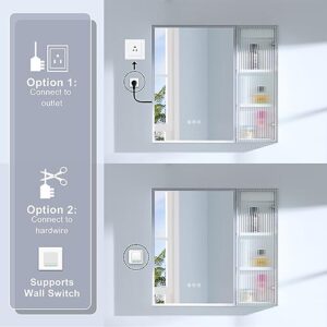 WELLFOR 30 X 28 Inch LED Lighted Bathroom Medicine Cabinet with Mirror, Bathroom Vanity Mirror Cabinet with Dimmable Lights and Defogger, 3 Solid Wood Shelves, Ample Storage Space, Quiet Closing Door