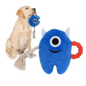 onmygogo large dog squeaky chew toys, stuffed plush dog toys for aggressive chewers durable tug of war rope toys puppy toys for small, medium, large breed monster toys(blue) (blue)