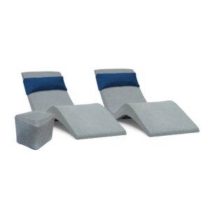 Aqua Outdoors in-Pool Chaise Set - Two Chaises - Two Headrest Pillows and One in Pool Side Table - for ledges up to 9" inches (Grey Granite-Navy)