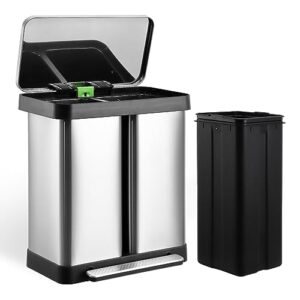 gaomon trash can, 8 + 9.5 gal dual garbage can & recycle bin, 2 compartments, includes 1 removable inner buckets, soft close lid and airtight, for home, office, business