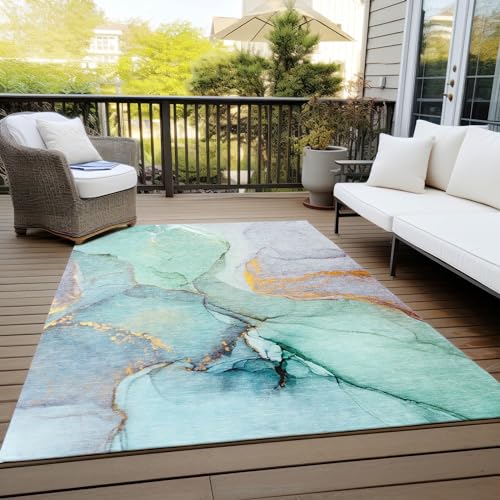 Addison Rugs Chantille ACN506 Teal 5' x 7'6 Indoor Outdoor Area Rug, Stain Resistant, Machine Washable, Non Shedding, Bedroom, Living Room, Dining Room, Kitchen Rug