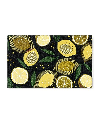 TOWN & COUNTRY LUXE Livie Fresh Lemon Everwash™ Washable Multi-Use Decorative Rug, Kitchen Rug, Low-Profile Door Mat, Bedroom Rug and Dorm Room Rug with Non-Slip Backing, Black, 24"x40"