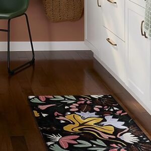 TOWN & COUNTRY LUXE Livie Floral Drip Everwash™ Washable Multi-Use Decorative Rug, Kitchen Rug, Low-Profile Door Mat, Bedroom Rug and Dorm Room Rug with Non-Slip Backing, Black, 24"x40"