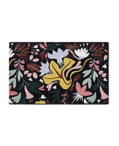 town & country luxe livie floral drip everwash™ washable multi-use decorative rug, kitchen rug, low-profile door mat, bedroom rug and dorm room rug with non-slip backing, black, 24"x40"