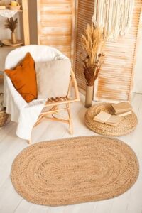 kema jute braided rug oval, natural handmade oval boho area rug for entryways, living room, bedroom, farmhouse vintage decor, reversible jute rug, 2 x 3 feet