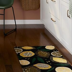 TOWN & COUNTRY LUXE Livie Fresh Lemon Everwash™ Washable Multi-Use Decorative Rug, Kitchen Rug, Low-Profile Door Mat, Bedroom Rug and Dorm Room Rug with Non-Slip Backing, Black, 24"x40"