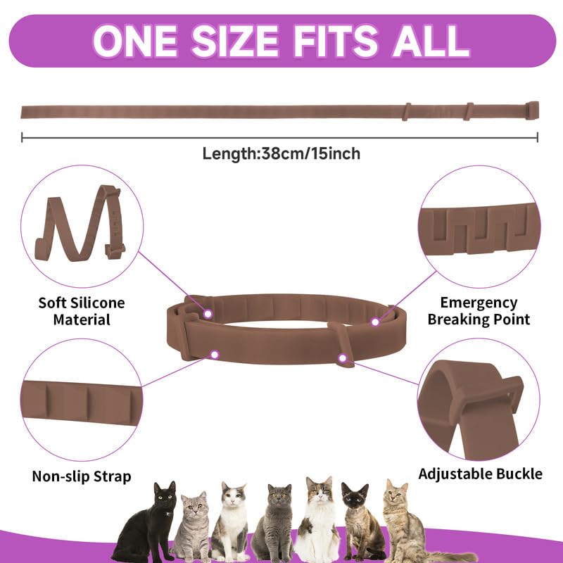 Woyamay 4 Pack Calming Collar for Cats, Luminous Cat Calming Collar for Cat Anxiety Relief, Long-Lasting 60 Days Efficient Cat Pheromones Collar, Water-Resistant & Breakaway Calming Cat Collars, Brown