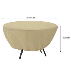 Round Garden Table Cover, 50 Inch Waterproof Round Patio Table Cover, 127 × 58 CM, Dustproof Patio Furniture Covers Tear-Resistant for Outdoor Furniture(Beige)