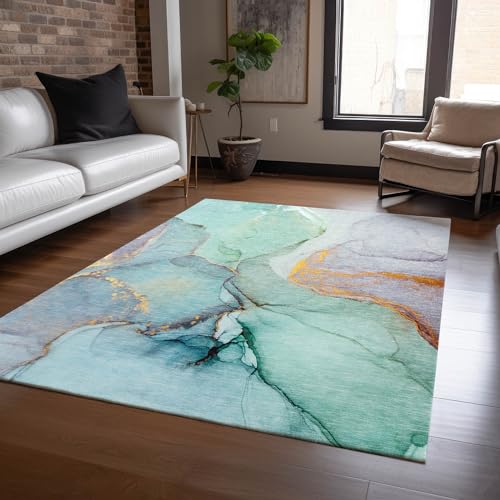 Addison Rugs Chantille ACN506 Teal 5' x 7'6 Indoor Outdoor Area Rug, Stain Resistant, Machine Washable, Non Shedding, Bedroom, Living Room, Dining Room, Kitchen Rug