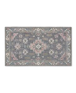 town & country luxe livie forever vintage everwash™ washable multi-use decorative rug, kitchen rug, low-profile door mat, bedroom rug and dorm room rug with non-slip backing, grey/rose pink, 24"x40"