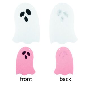 SaktopDeco 2 Pack White Pink Ghost Garland Felt Ghost Banner for Haunted House Fireplace Indoor Outdoor Halloween Party Decorations Supplies