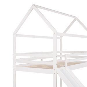 Harper & Bright Designs Twin Size Loft Bed with Slide, House Loft Bed with Slide, Solid Wood Bed Frame for Kids Girls & Boys, White