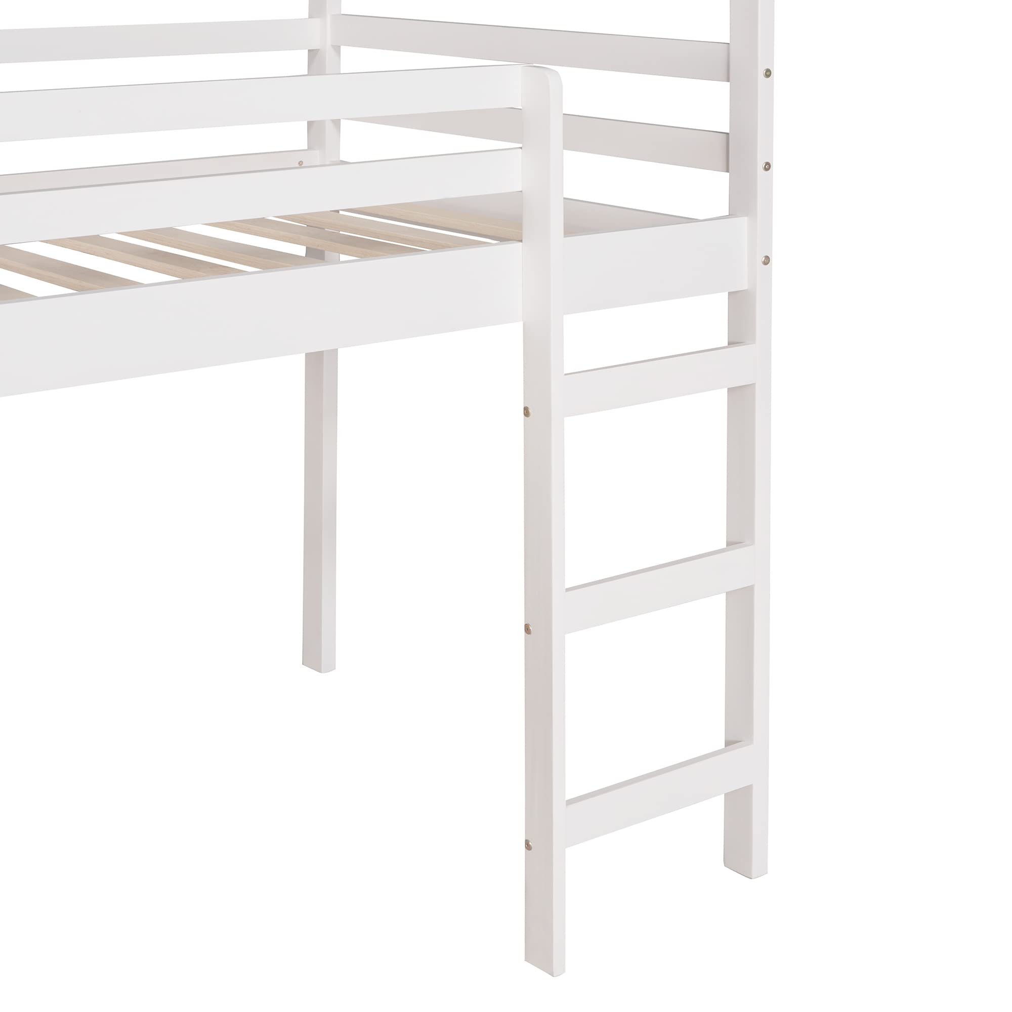 Harper & Bright Designs Twin Size Loft Bed with Slide, House Loft Bed with Slide, Solid Wood Bed Frame for Kids Girls & Boys, White