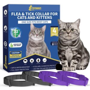 4 pack flea collar for cats 32months flea tick prevention for cats waterproof cat flea collar natural cat flea tick treatment adjustable flea tick collar for cats kittens(black&purple)