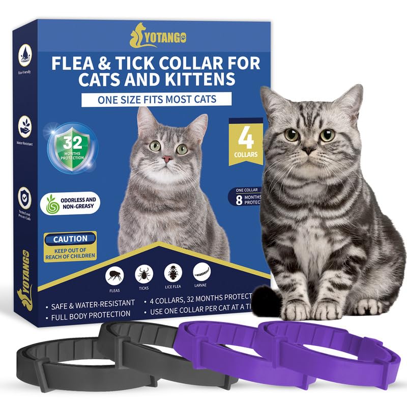 4 Pack Flea Collar for Cats 32Months Flea Tick Prevention for Cats Waterproof Cat Flea Collar Natural Cat Flea Tick Treatment Adjustable Flea Tick Collar for Cats Kittens(Black&Purple)