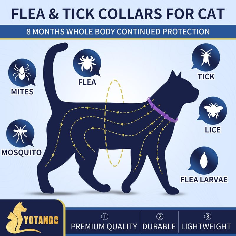 4 Pack Flea Collar for Cats, 32 Months Flea and Tick Prevention for Cats, Waterproof Cat Flea Collar, Natural Cat Flea and Tick Treatment, Adjustable Flea and Tick Collar for Cats Kittens(Grey&Purple)