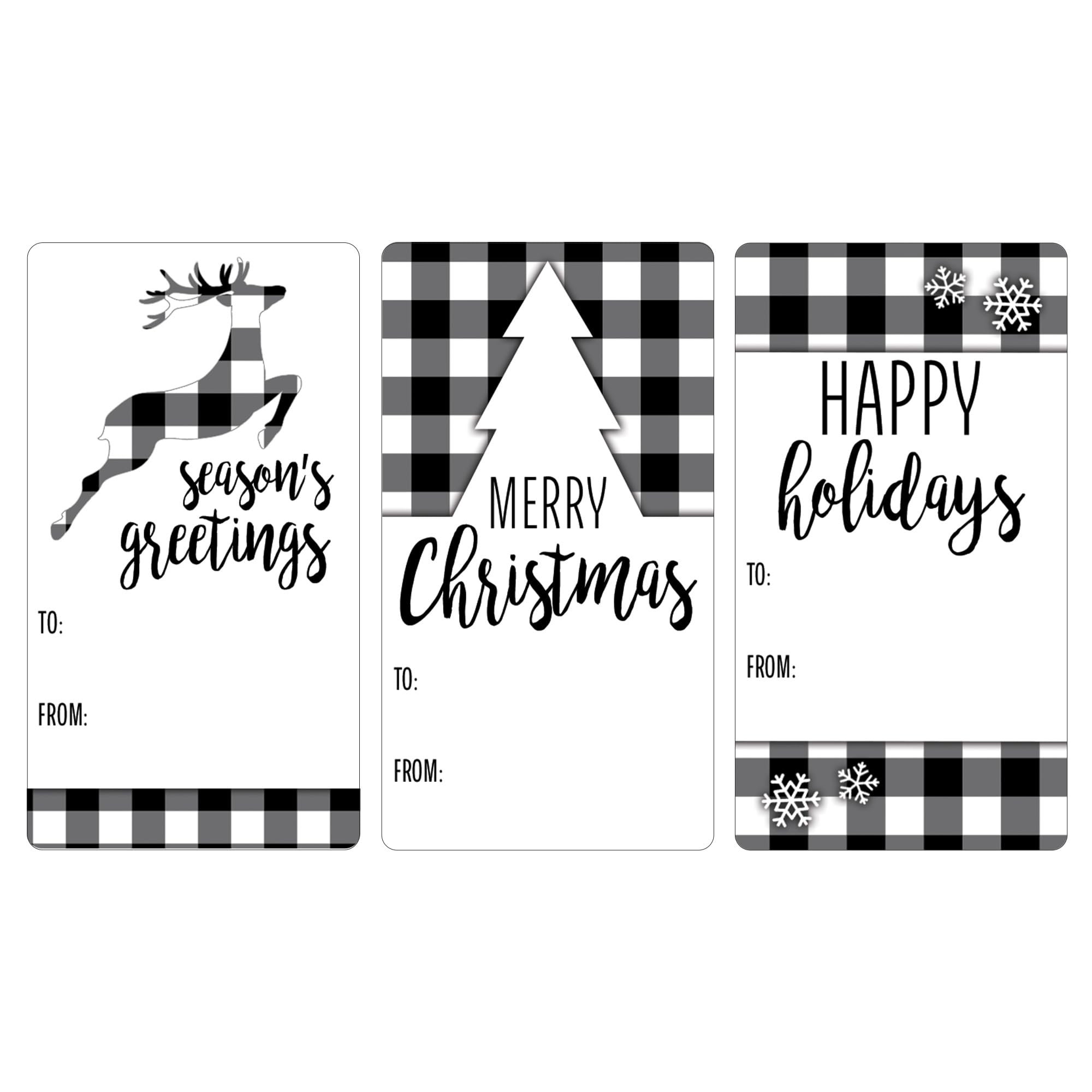 Black and White Plaid Christmas Gift Tags, 75 Gift Wrap Tags, Buffalo Plaid Wrapping Paper Supplies, Peel and Stick Christmas Gift Tags