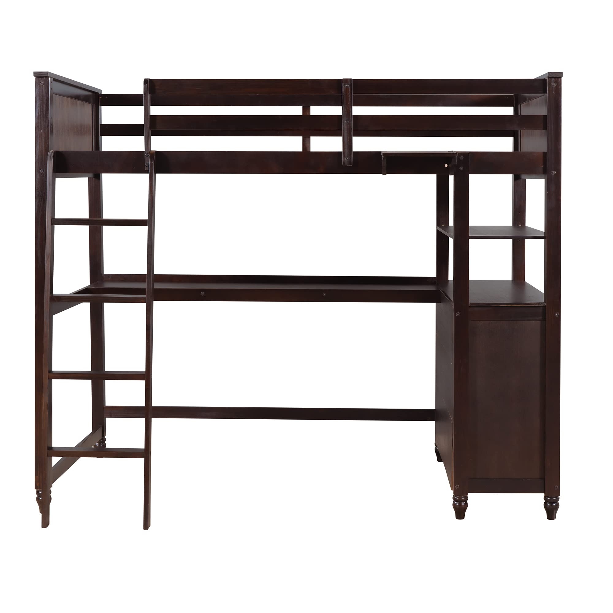 Bellemave Twin Loft Bed with Desk and Storage Drawers, Wood Loft Bed Frame with Dresser and Ladder for Kids Adults Boys Girls Teens, Espresso