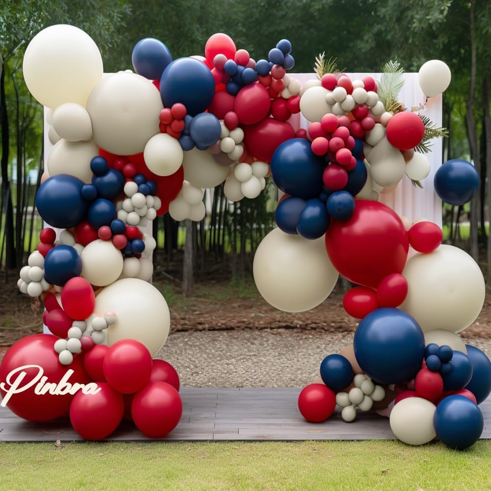 Navy Blue Red Balloon Garland - Double Stuffed Royal Blue Balloons Nude Cream White Sand Pastel Red Balloons Arch Kit For Birthday Baby Shower Gender Reveal Nautical Baseball Patriotic Decorations