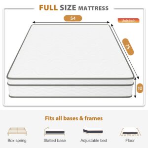 BLKMTY Mattress Full Size Mattress 10 Inch Mattress Innerspring Mattress with High Density Foam Mattress Bed-in-a-Box Twin Spring Mattress Pressure Relief for Adults, CertiPUR-US Certified