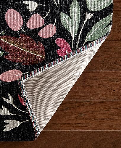 TOWN & COUNTRY LUXE Livie Floral Drip Everwash™ Washable Multi-Use Decorative Rug, Kitchen Rug, Low-Profile Door Mat, Bedroom Rug and Dorm Room Rug with Non-Slip Backing, Black, 24"x40"