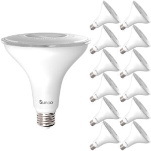 sunco 12 pack outdoor led flood home residential patio driveway light, waterproof par38 led bulb, cri90 5000k daylight dimmable, 100w equivalent 13w,wet-rated, 1050 lumens, e26 base - ul