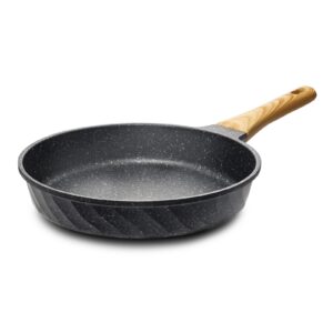 tiajo nonstick deep frying pan, no fumes skillet, stone-derived coating, compatible with all stovetops (gas, electric & induction), send 1 sponge, pfoa free, gray (9.5 inch lidless)