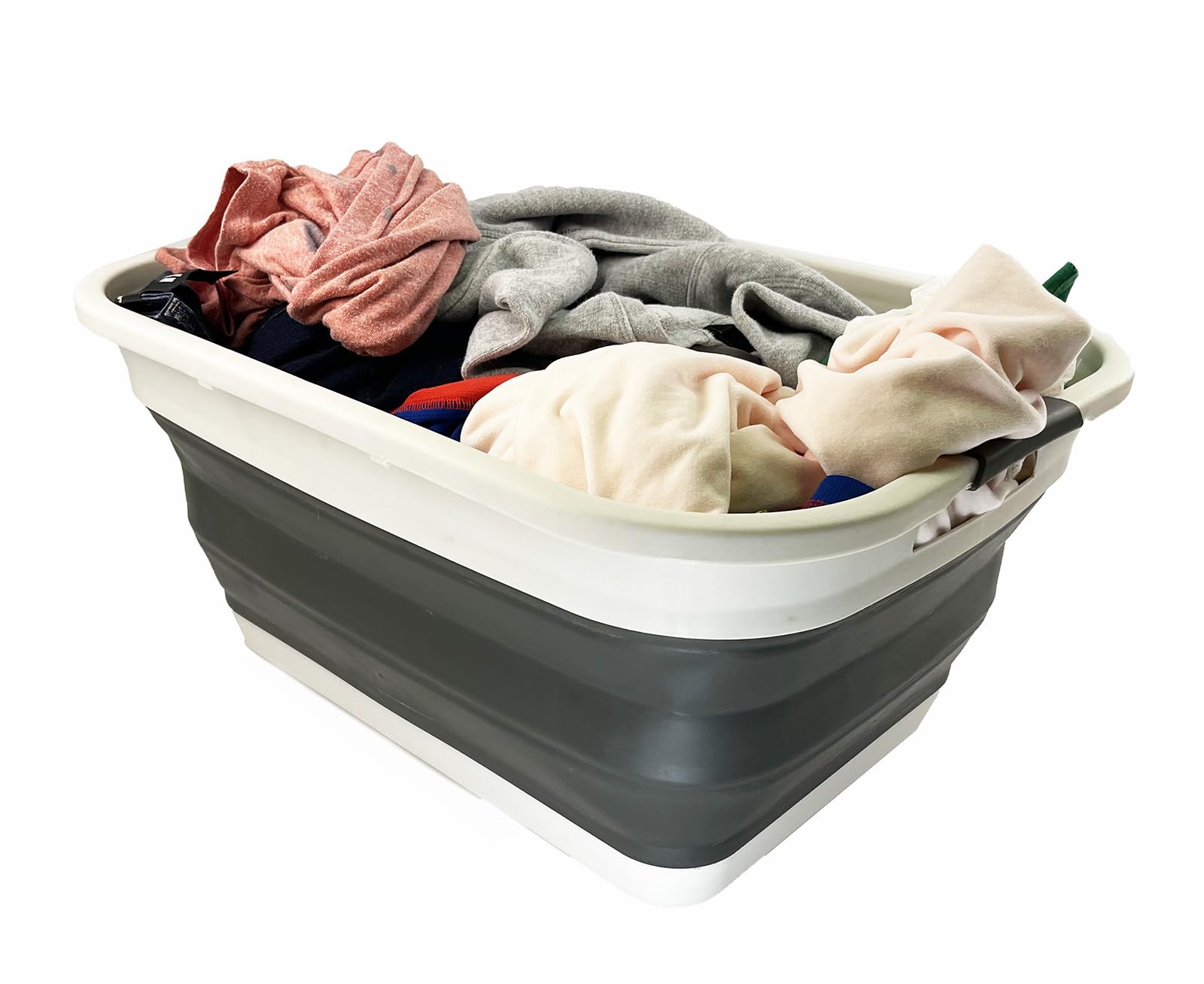 SAMMART 41L (10.8 gallons) Collapsible Plastic Laundry Washing Tub/Basket-Foldable Pop Up Storage Container/Organizer-Portable Laundry Hamper-Space Saving (1, Grey/Washed Black)