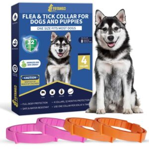 4 pack flea collar for dogs, 32 months flea and tick prevention for dogs, adjustable flea and tick collar for dogs puppies, waterproof dog flea collar, natural dog flea and tick treatment(pink&orange)