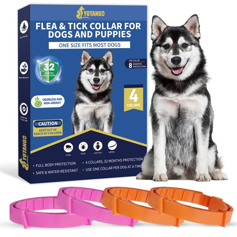 4 Pack Flea Collar for Dogs, 32 Months Flea and Tick Prevention for Dogs, Adjustable Flea and Tick Collar for Dogs Puppies, Waterproof Dog Flea Collar, Natural Dog Flea and Tick Treatment(Pink&Orange)