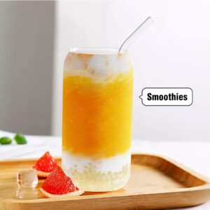 DAMCONME Glass Cups with Lids and Straws 1Pack,Glass Coffee Cups,Glass Cup with Lid for Iced Coffee,Smoothie,Cocktail,Beer,Whiskey,Soda,Matcha,16 Oz Glass Cup with Bamboo Lid,1 Brush