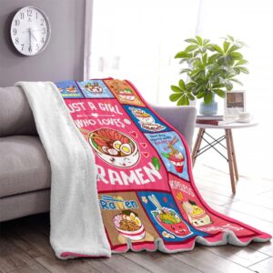 Juirnost Ramen Throw Blanket Just A Girl Who Loves Ramen Blanket Ramen Soup Throw Blanket Ramen Boba Blanket Gift for Girls Loves Noodles Super Soft Lightweight Blankets 50" x 60"