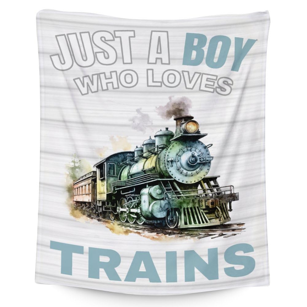 Train Blanket - Soft, Fuzzy & Warm - 40"x50" Small Blanket for Couch, Sofa - White Cute Throw Gifts for Boys