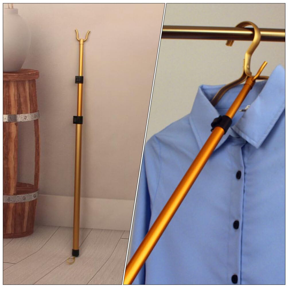 Cabilock Reach Hook Clothes Pole Reach Stick Retractable Long Reach Stick Closet Pole Clothesline Pole Hooks Telescoping Garment Pole for Closet Shelf Reaching