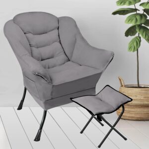 woaisoo lazy chair with ottoman, comfy reading chair with ottoman set, oversized lounge sofa chair with footrest for living room, bedroom, dorm, small spaces- grey